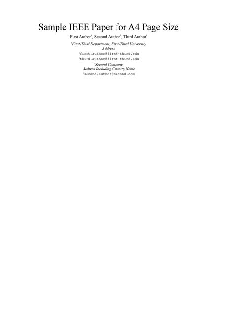 Ieee Format PROJECT 3 IEEE REPORT Sample IEEE Paper For A4 Page Size First Author Second