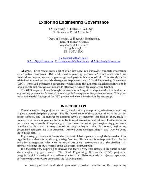 Pdf 842 Exploring Engineering Governance