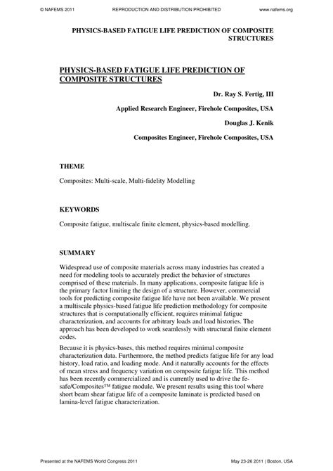 Pdf Physics Based Fatigue Life Prediction Of Composite Structures