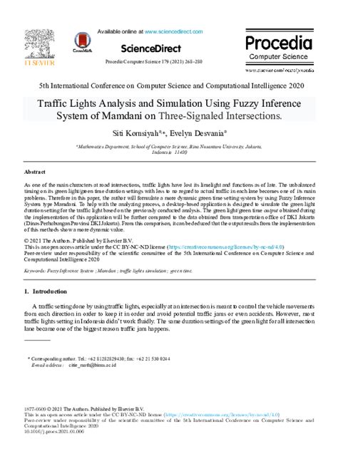 Pdf Traffic Lights Analysis And Simulation Using Fuzzy Inference