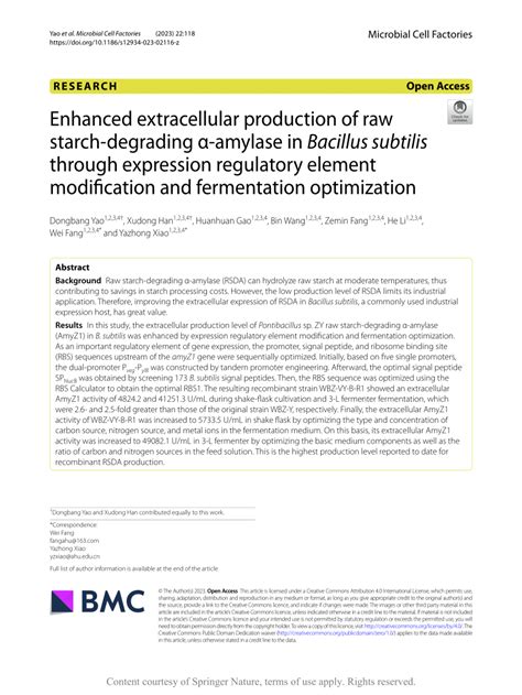 Pdf Enhanced Extracellular Production Of Raw Starch Degrading α Amylase In Bacillus Subtilis