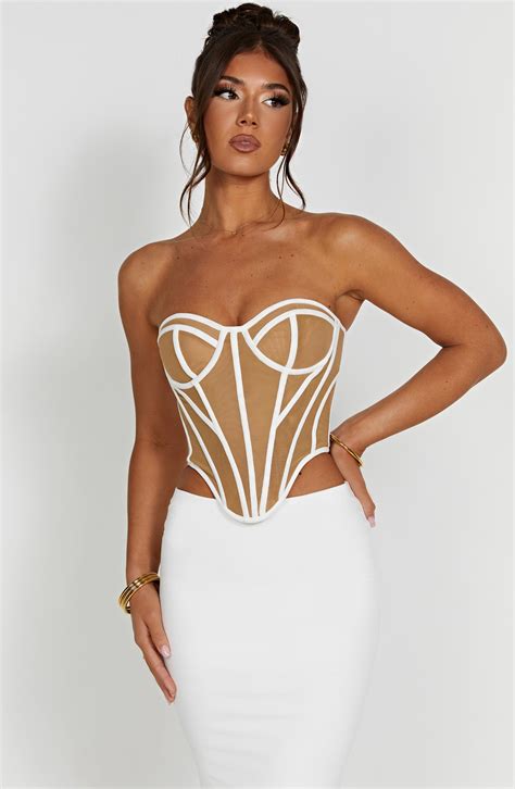 Santanna Ivory Corset Lingerie Mesh With Boning And Cupped Bust