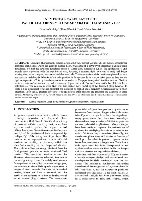 pdf numerical calculation of particle laden cyclone separator flow