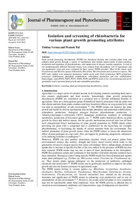 Pdf Isolation And Screening Of Rhizobacteria For Various Plant Growth Promoting Attributes