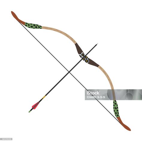 스포츠 장비의 벡터 그림입니다 흰색 바탕에 화살표가 있는 만화 활 활 사격 또는 양궁 나비매듭에 대한 스톡 벡터 아트 및 기타