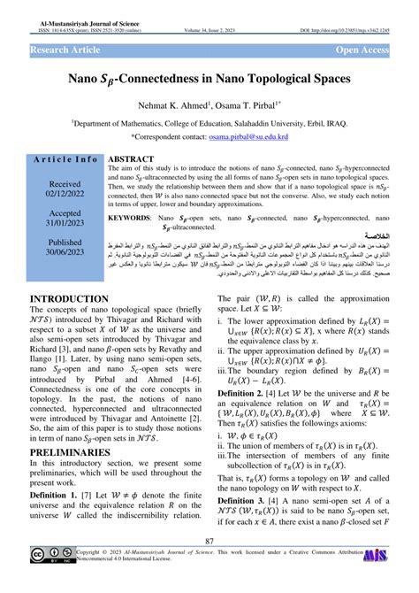 Pdf Nano Sβ Connectedness In Nano Topological Spaces