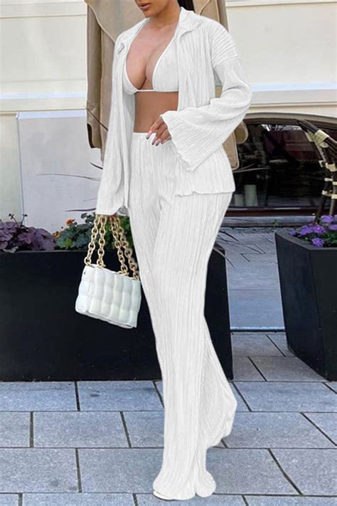 Wholesale White Fashion Sexy Casual Solid Patchwork Long Sleeve Three Piece Set K Online
