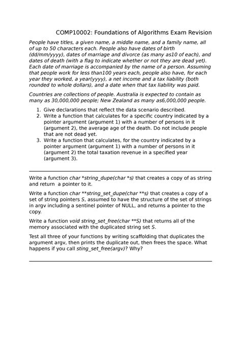 comp10002 exam prep course practice problems comp10002 foundations of algorithms exam