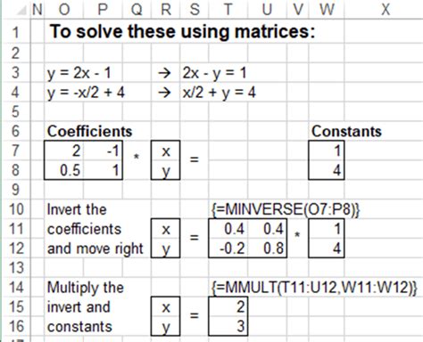 Solving Simultaneous Linear Equations With Matrices Excel For Engineers