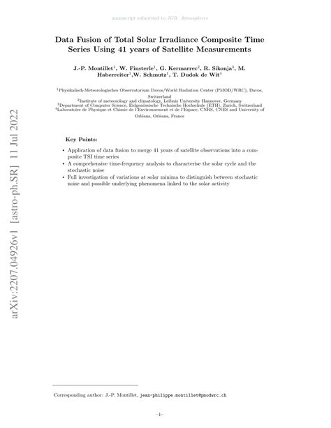 Pdf Data Fusion Of Total Solar Irradiance Composite Time Series Using