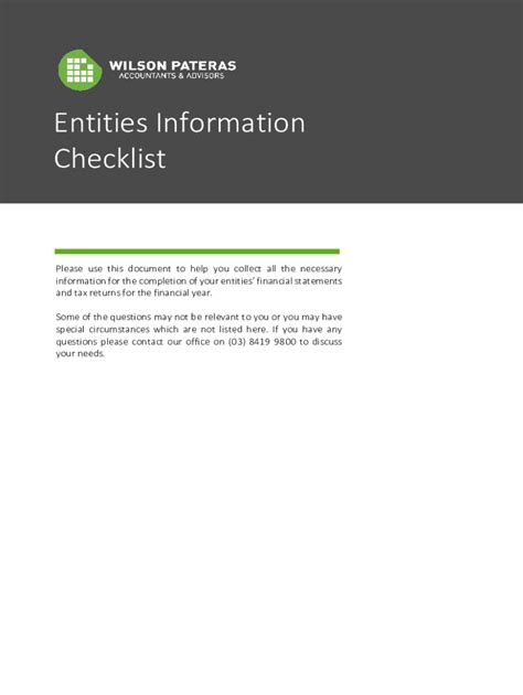 Fillable Online Entities Information Checklist Fax Email Print Pdffiller