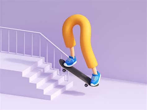 3d 렌더링 다채로운 만화 캐릭터 스케이트 보더 그림 다리와 스케이트 보드 프리미엄 사진