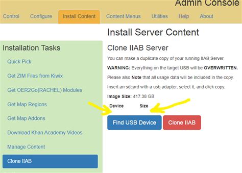 admin console install content clone iiab 1 does not find usb hdd
