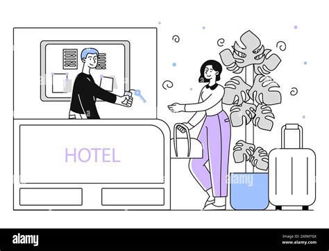 Hotel Reception Vector Linear Stock Vector Image And Art Alamy