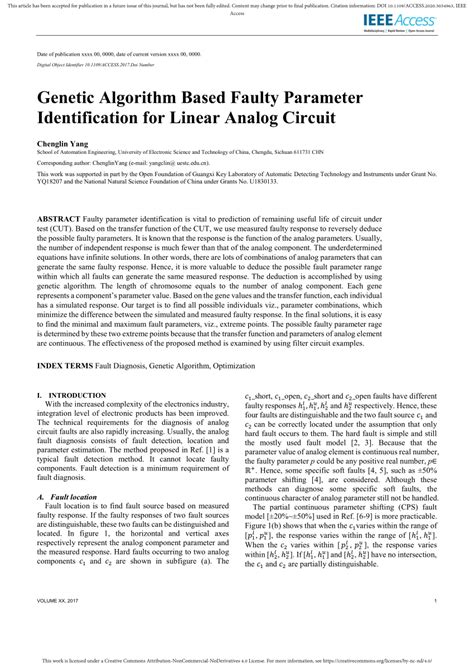 Pdf Genetic Algorithm Based Faulty Parameter Identification For