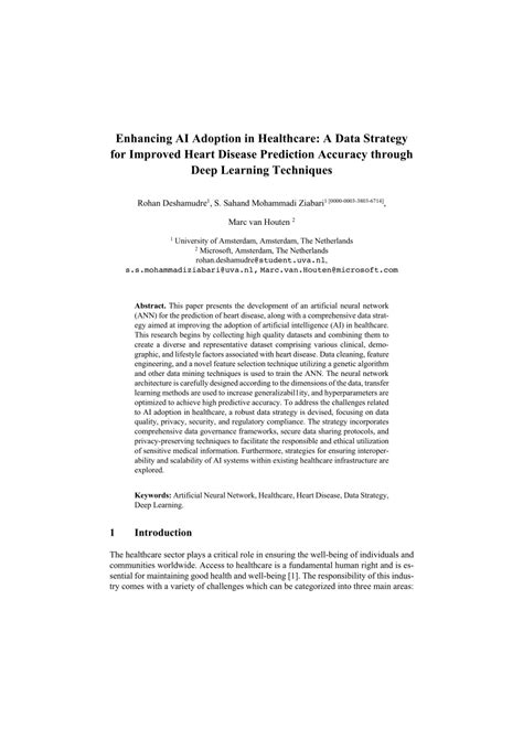 Pdf Enhancing Ai Adoption In Healthcare A Data Strategy For Improved Heart Disease Prediction