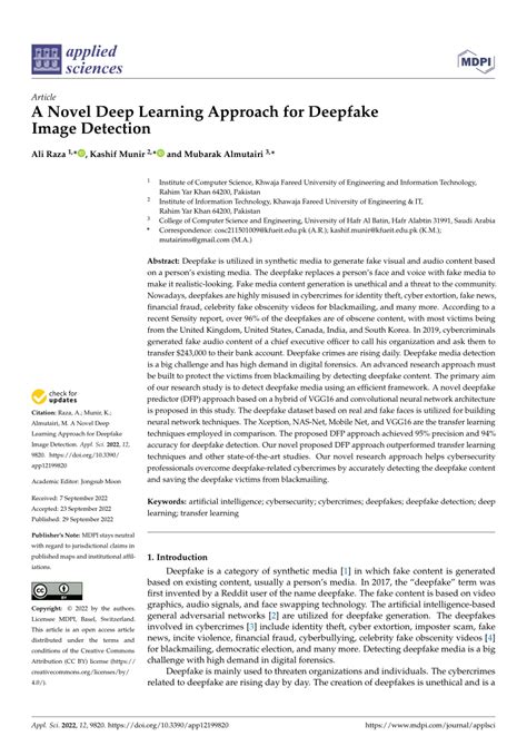 pdf a novel deep learning approach for deepfake image detection