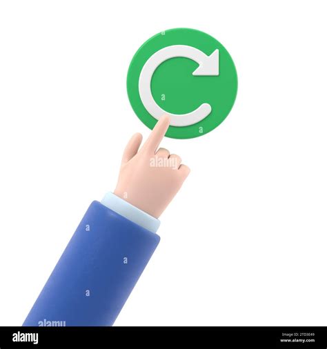 Reboot Concept Restarting Technology Hand To Push Big Red Button 3d Illustration Flat Design