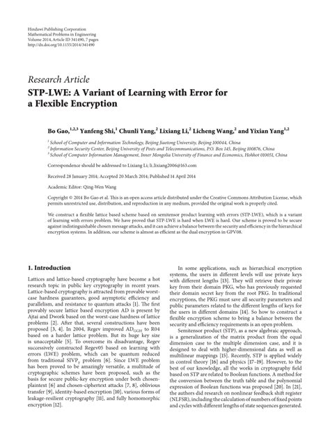 Pdf Stp Lwe A Variant Of Learning With Error For A Flexible Encryption