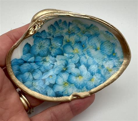 Blue Hydrangea Decoupage Shell Etsy