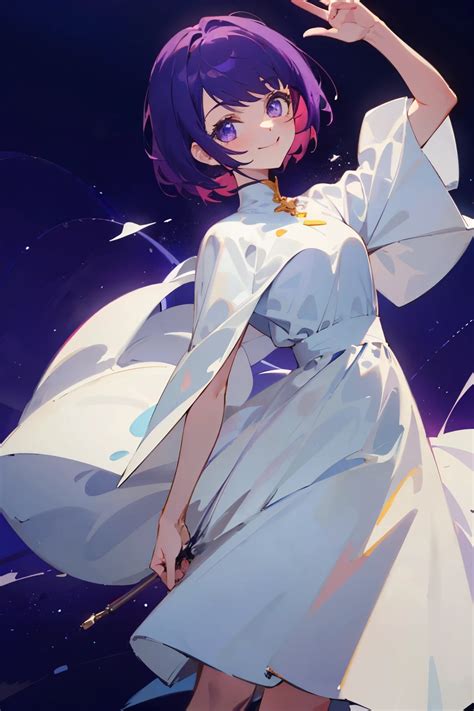 Anime Girl In White Dress With Purple Hair And Purple Eyes Seaart Ai