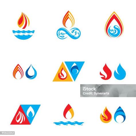 자연 전원 기호 물 구성의 설정 하 고 요소 화재 광고에 사용 하기 위해 벡터 일러스트입니다 물에 대한 스톡 벡터 아트 및 기타 이미지 Istock