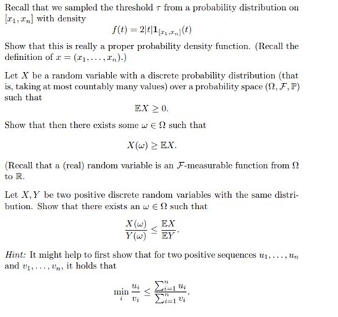 Solved Recall that we sampled the threshold τ from a Chegg com