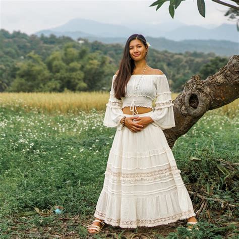 Cottagecore Lace Maxi Skirt — White Cotton Tiered Skirt Soft Feminine