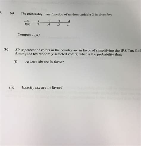 Solved The Probability Mass Function Of Random Variable X Is Chegg