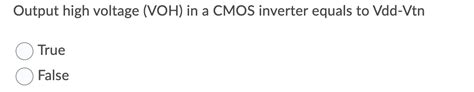Solved Output High Voltage Voh In A Cmos Inverter Equals