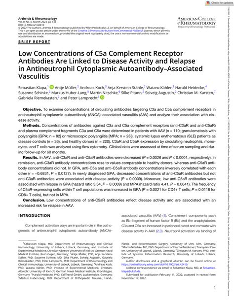 Pdf Low Concentrations Of C5a Complement Receptor Antibodies Are