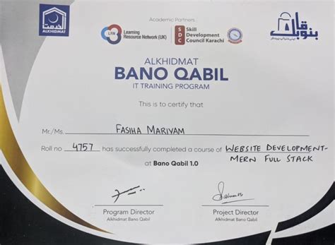 Fasiha Mariyam On Linkedin Mernstack Webdevelopment Banoqabil Coursecompletion Gratitude