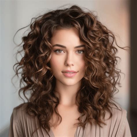 Woman With Chunky Chocolate Highlights For Brunette Hair Medium Curly