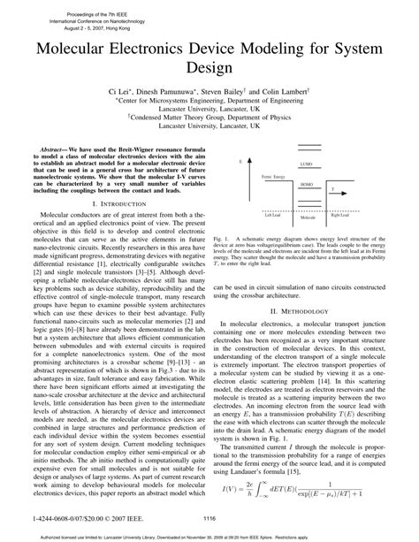 Pdf Molecular Electronics Device Modeling For System Design