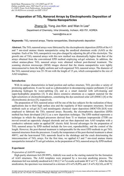 Pdf Preparation Of Tio2 Nanorod Arrays By Electrophoretic Deposition