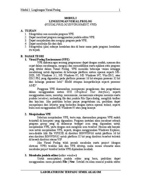 Doc Modul I Lingkungan Visual Prolog Visual Prolog Environment Vpe