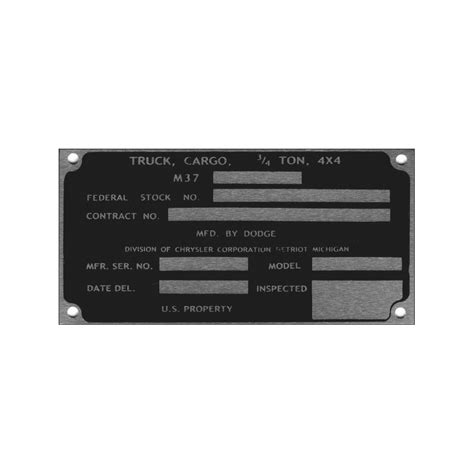 Data Plate 60 M37b1 Main Data Plate Vintage Power Wagons