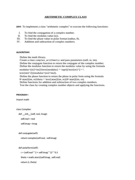 Arithmetic Complex Pdf Complex Number Mathematical Concepts