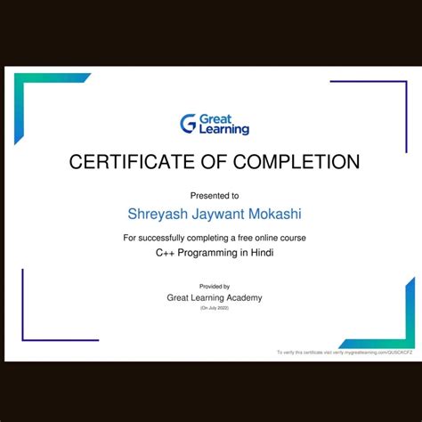 Cppprogramming Certification Softwaredevelopment Continuouslearning Shreyash Jaywant Mokashi