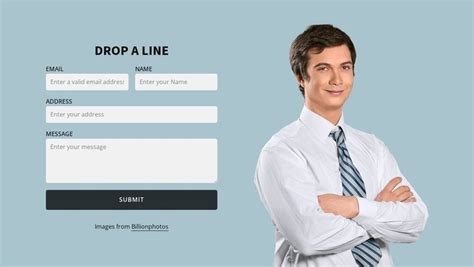 Man Portrait And Contact Form Html Code Example By Nicepage