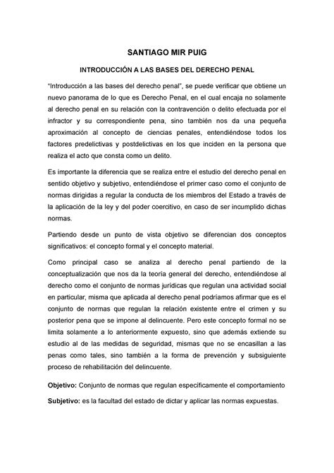 Introducción A Las Bases Del Derecho Penal Santiago Mir Puig