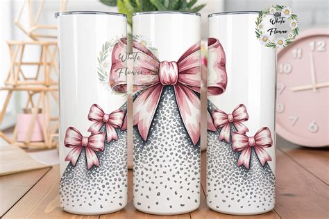 Pink Bow Glitter 20oz Tumbler Wrap Graphic By Whiteflower · Creative