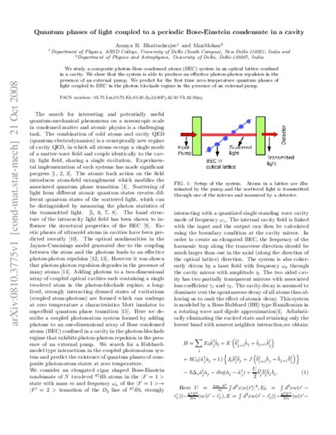 Pdf Quantum Phases Of Light Coupled To A Periodic Bose Einstein Condensate In A Cavity
