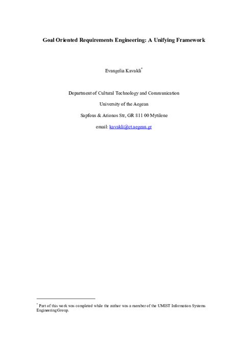 Pdf Goal Oriented Requirements Engineering A Unifying Framework