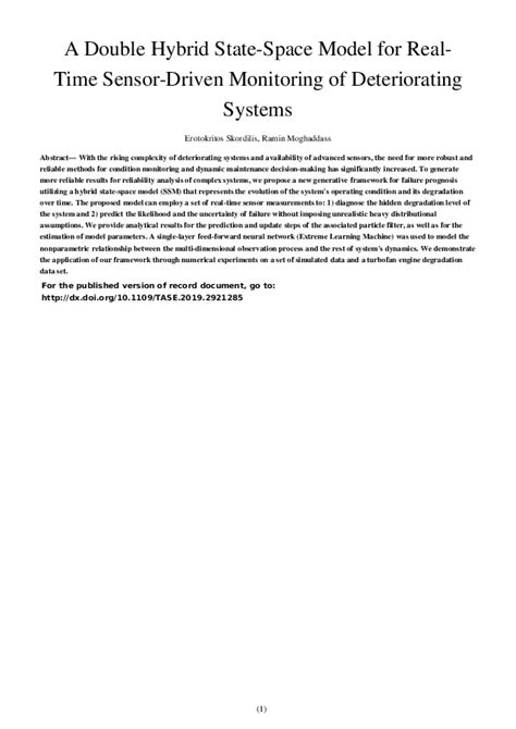 Pdf A Double Hybrid State Space Model For Real Time Sensor Driven Monitoring Of Deteriorating