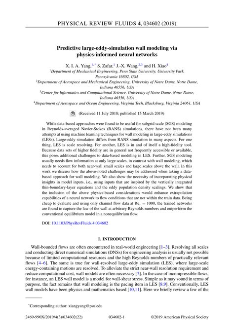 Pdf Predictive Large Eddy Simulation Wall Modeling Via Physics Informed Neural Networks