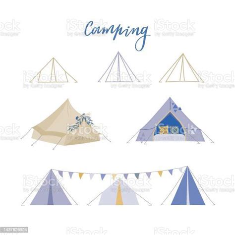 캠핑 벡터 삽화 보호 텐트 여름 캠프에 대한 웹용 라인 티피 자연 휴식 보보스에 대한 스톡 벡터 아트 및 기타 이미지 보보스