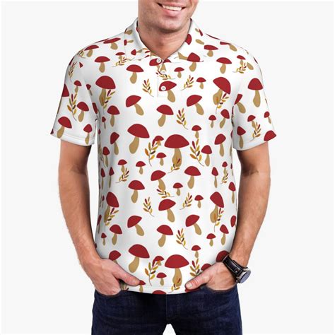Susaid Red Mushroom Print Mens Short Sleeve Polo Shirt Golf Shirts