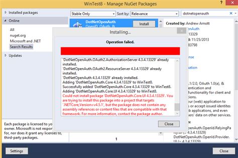 C Could Not Install Package Dotnetopenauth Core Ui 4 3 4 13329