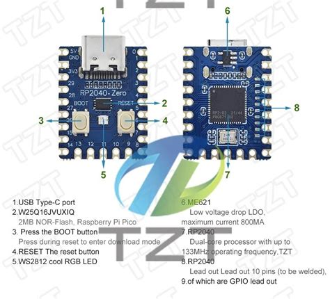 โมดูลบอร์ดไมโครคอนโทรลเลอร์ Rp2040 Zero Rp2040 สําหรับ Raspberry Pi Pico Dual Core Cortex M0